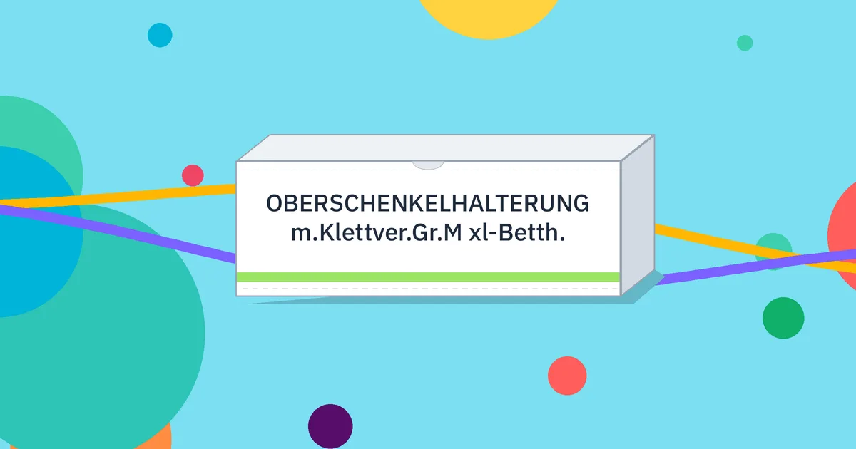 Symbolbild: Packung mit der Aufschrift OBERSCHENKELHALTERUNG m.Klettver.Gr.M xl-Betth. (PZN 13585717) – Verfügbarkeit und Bezug in Apotheken in Frankfurt am Main