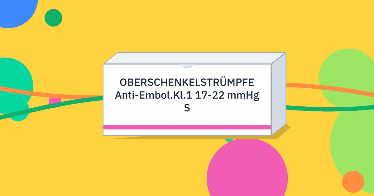 Symbolbild: Packung mit der Aufschrift OBERSCHENKELSTRÜMPFE Anti-Embol.Kl.1 17-22 mmHg S (PZN 19072700) – Verfügbarkeit und Bezug in Apotheken in Frankfurt am Main