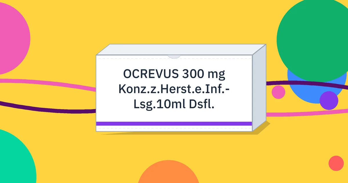 Symbolbild: Packung mit der Aufschrift OCREVUS 300 mg Konz.z.Herst.e.Inf.-Lsg.10ml Dsfl. (PZN 19911773) – Verfügbarkeit und Bezug in Apotheken in Frankfurt am Main