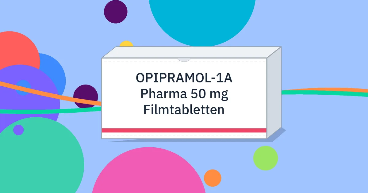 Symbolbild: Packung mit der Aufschrift OPIPRAMOL-1A Pharma 50 mg Filmtabletten (PZN 06964294) – Verfügbarkeit und Bezug in Apotheken in Frankfurt am Main
