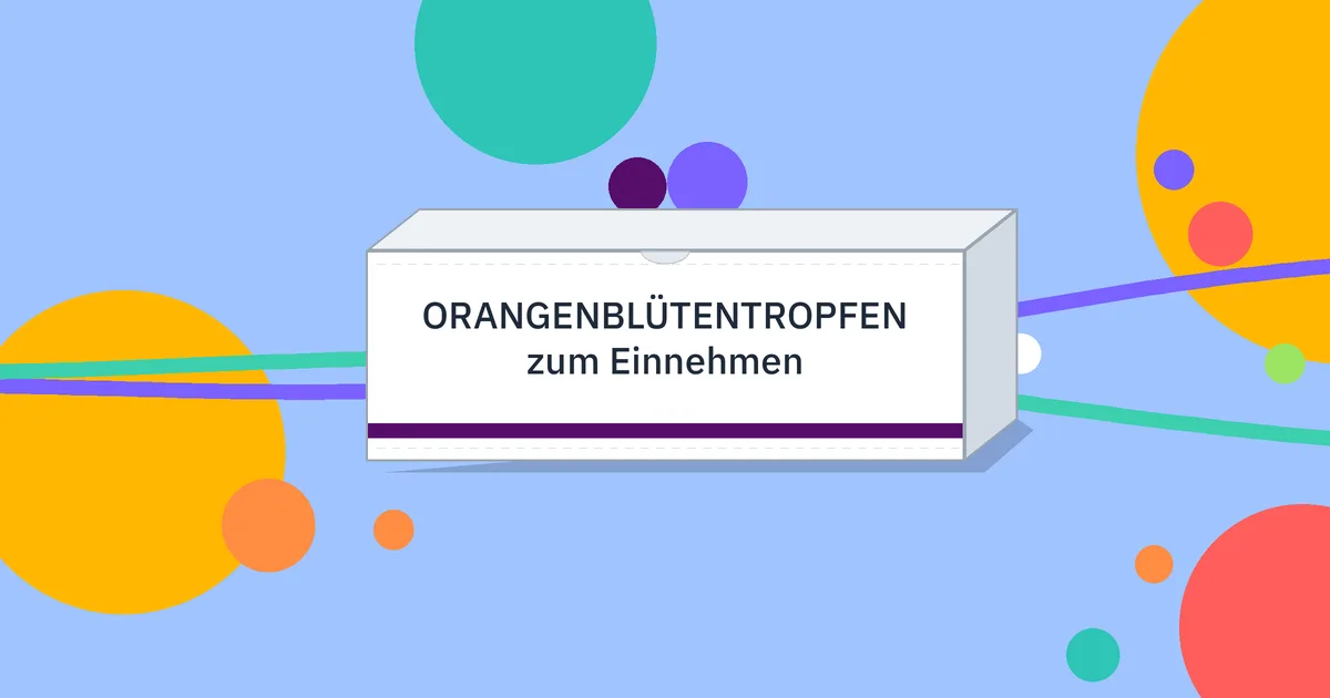 Symbolbild: Packung mit der Aufschrift ORANGENBLÜTENTROPFEN zum Einnehmen (PZN 11601895) – Verfügbarkeit und Bezug in Apotheken in Frankfurt am Main