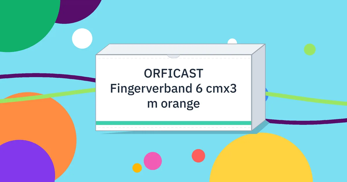 Symbolbild: Packung mit der Aufschrift ORFICAST Fingerverband 6 cmx3 m orange (PZN 16568843) – Verfügbarkeit und Bezug in Apotheken in Frankfurt am Main