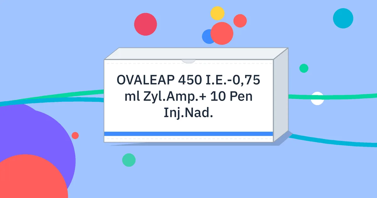 Symbolbild: Packung mit der Aufschrift OVALEAP 450 I.E.-0,75 ml Zyl.Amp.+ 10 Pen Inj.Nad. (PZN 12802868) – Verfügbarkeit und Bezug in Apotheken in Frankfurt am Main