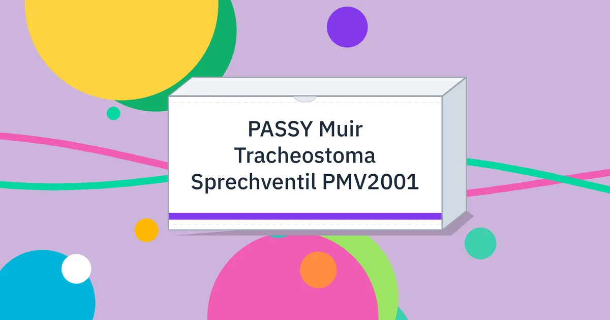 Symbolbild: Packung mit der Aufschrift PASSY Muir Tracheostoma Sprechventil PMV2001 (PZN 00849379) – Verfügbarkeit und Bezug in Apotheken in Frankfurt am Main