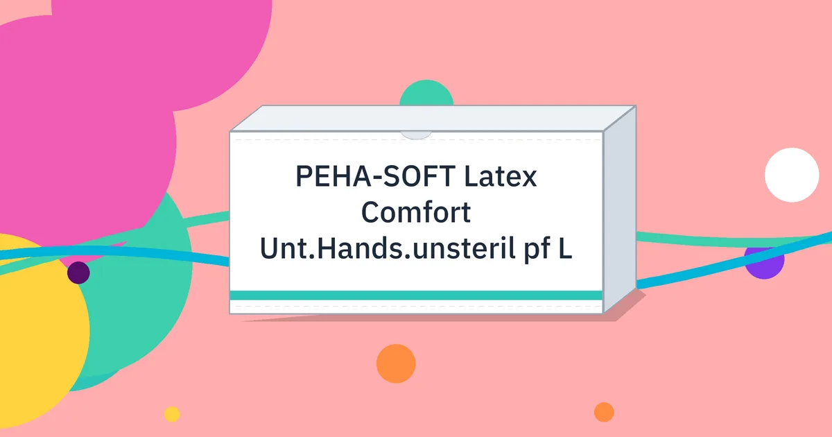 Symbolbild: Packung mit der Aufschrift PEHA-SOFT Latex Comfort Unt.Hands.unsteril pf L (PZN 19296693) – Verfügbarkeit und Bezug in Apotheken in Frankfurt am Main