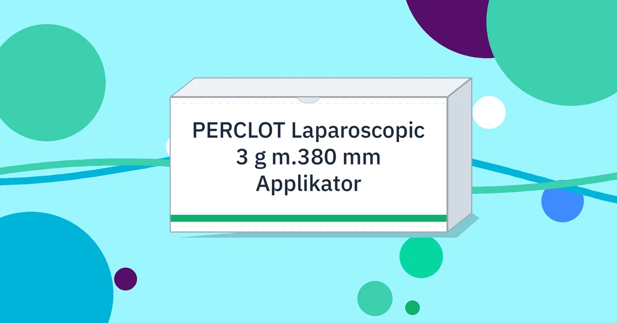 Symbolbild: Packung mit der Aufschrift PERCLOT Laparoscopic 3 g m.380 mm Applikator (PZN 19657866) – Verfügbarkeit und Bezug in Apotheken in Frankfurt am Main