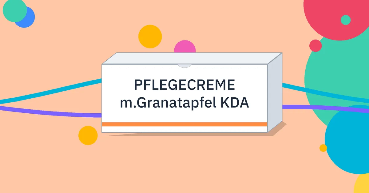Symbolbild: Packung mit der Aufschrift PFLEGECREME m.Granatapfel KDA (PZN 16138019) – Verfügbarkeit und Bezug in Apotheken in Frankfurt am Main