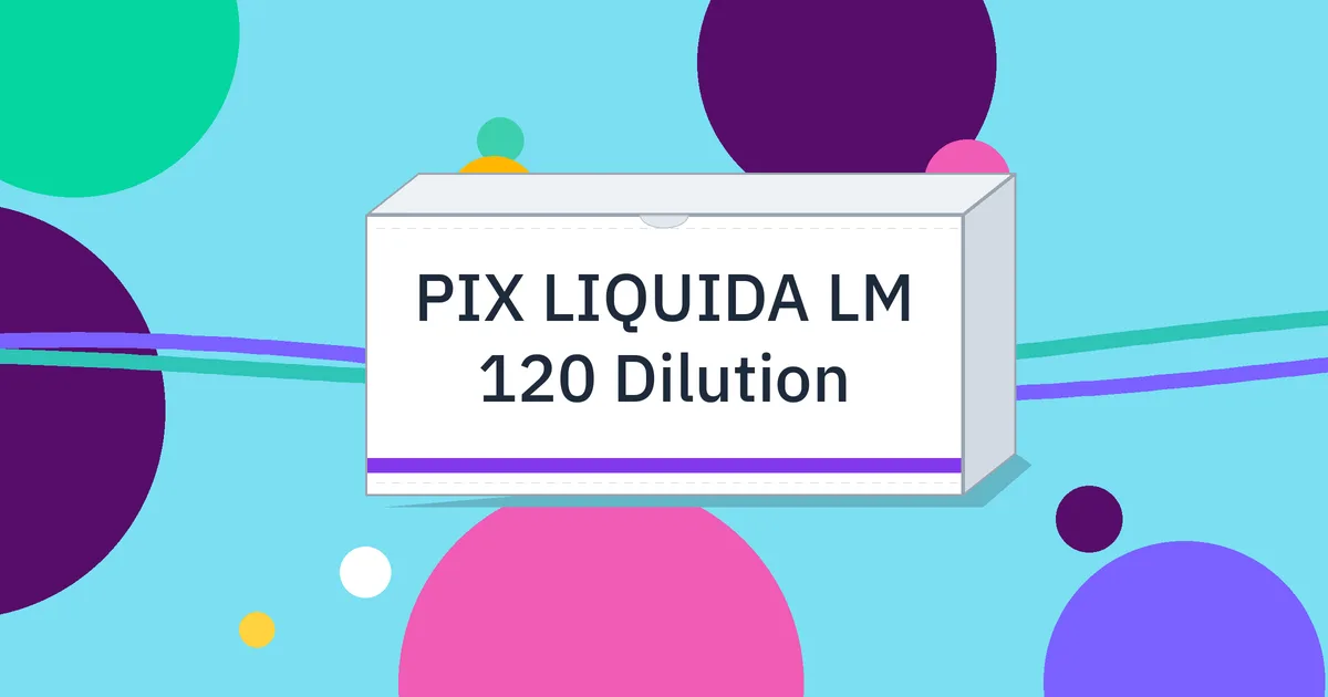Symbolbild: Packung mit der Aufschrift PIX LIQUIDA LM 120 Dilution (PZN 13646548) – Verfügbarkeit und Bezug in Apotheken in Frankfurt am Main