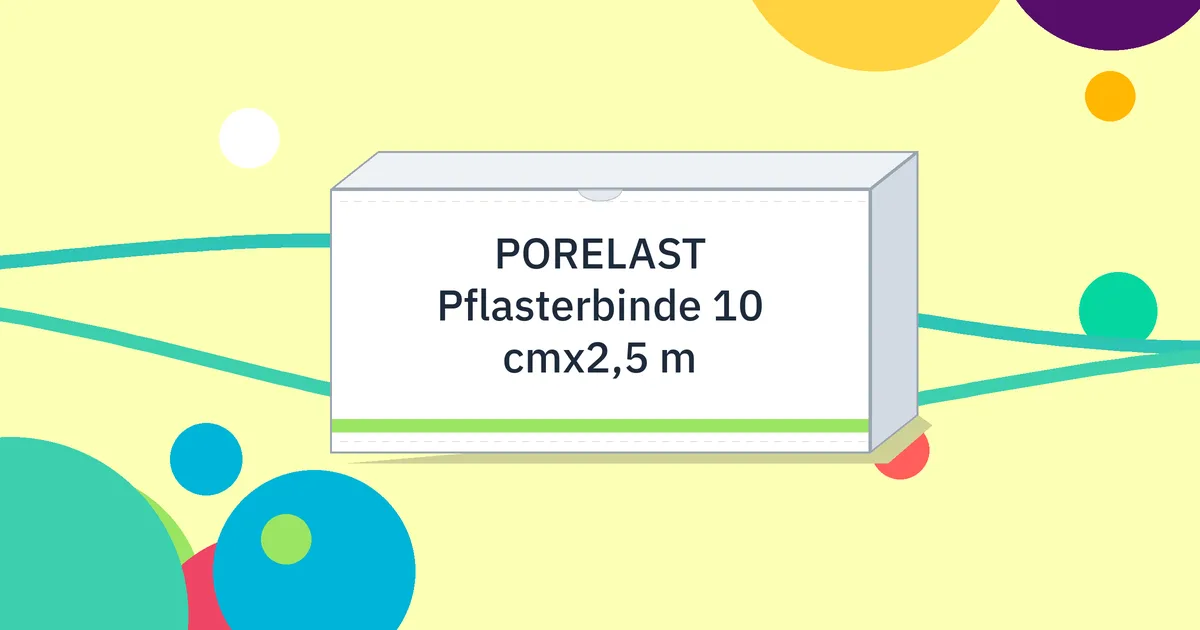 Symbolbild: Packung mit der Aufschrift PORELAST Pflasterbinde 10 cmx2,5 m (PZN 00826378) – Verfügbarkeit und Bezug in Apotheken in Frankfurt am Main