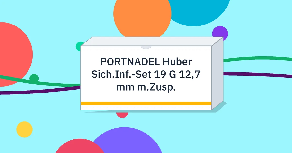 Symbolbild: Packung mit der Aufschrift PORTNADEL Huber Sich.Inf.-Set 19 G 12,7 mm m.Zusp. (PZN 00355157) – Verfügbarkeit und Bezug in Apotheken in Frankfurt am Main