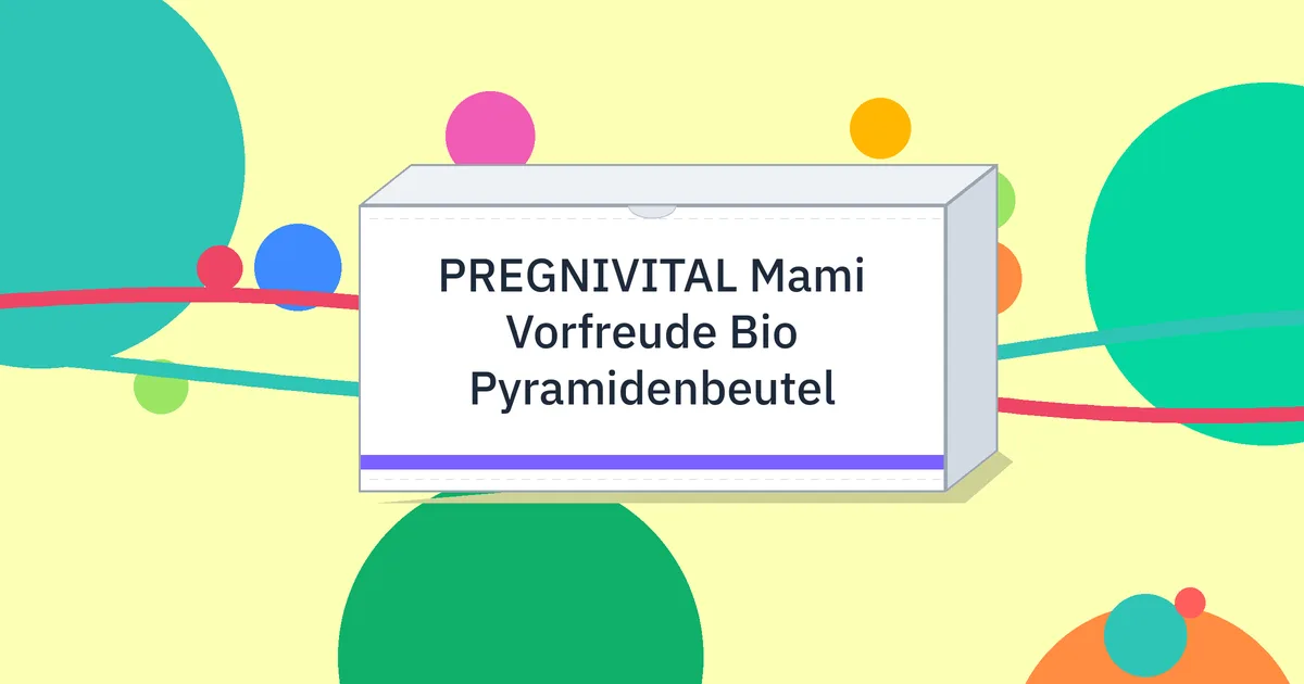 Symbolbild: Packung mit der Aufschrift PREGNIVITAL Mami Vorfreude Bio Pyramidenbeutel (PZN 19394415) – Verfügbarkeit und Bezug in Apotheken in Frankfurt am Main