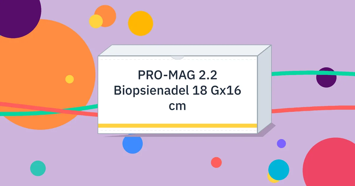 Symbolbild: Packung mit der Aufschrift PRO-MAG 2.2 Biopsienadel 18 Gx16 cm (PZN 06768498) – Verfügbarkeit und Bezug in Apotheken in Frankfurt am Main