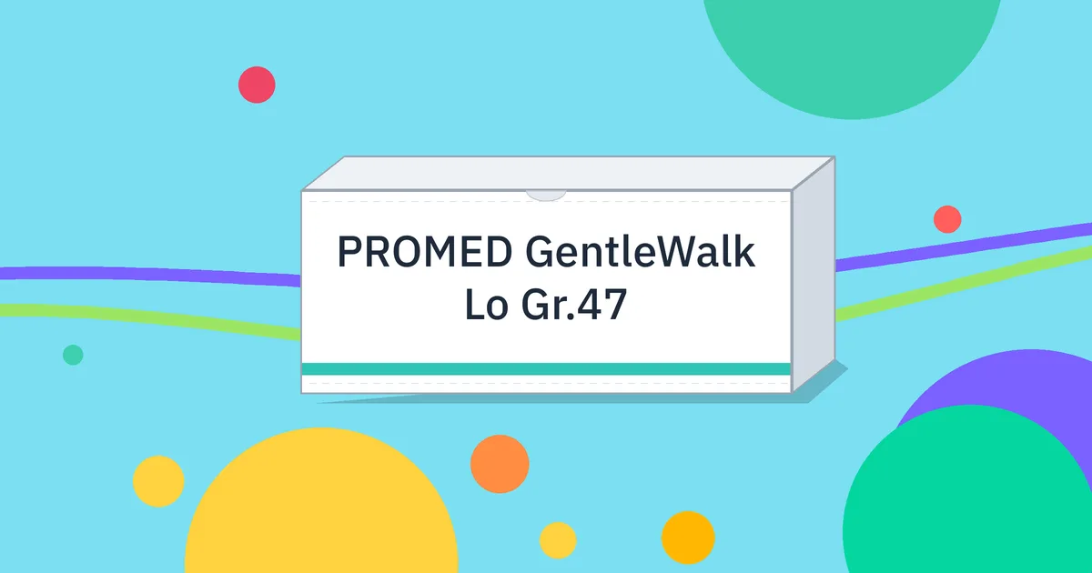 Symbolbild: Packung mit der Aufschrift PROMED GentleWalk Lo Gr.47 (PZN 07292767) – Verfügbarkeit und Bezug in Apotheken in Frankfurt am Main
