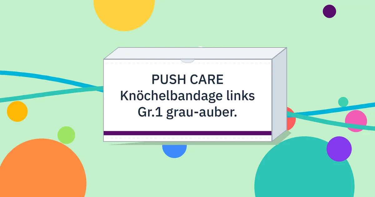Symbolbild: Packung mit der Aufschrift PUSH CARE Knöchelbandage links Gr.1 grau-auber. (PZN 04856577) – Verfügbarkeit und Bezug in Apotheken in Frankfurt am Main