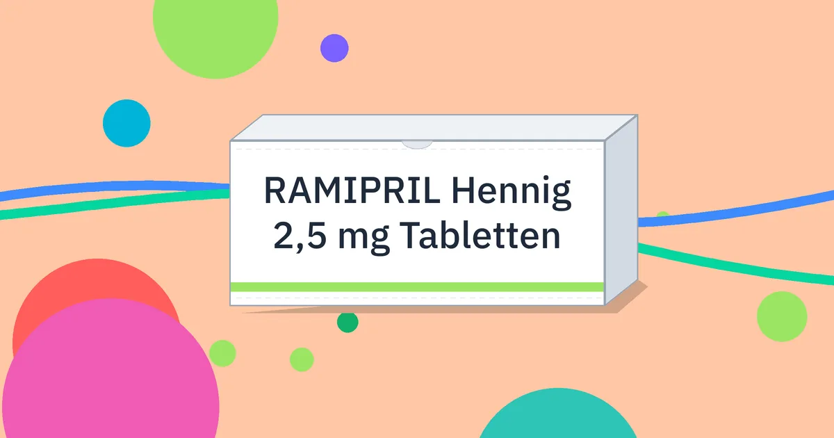 Symbolbild: Packung mit der Aufschrift RAMIPRIL Hennig 2,5 mg Tabletten (PZN 19506707) – Verfügbarkeit und Bezug in Apotheken in Frankfurt am Main