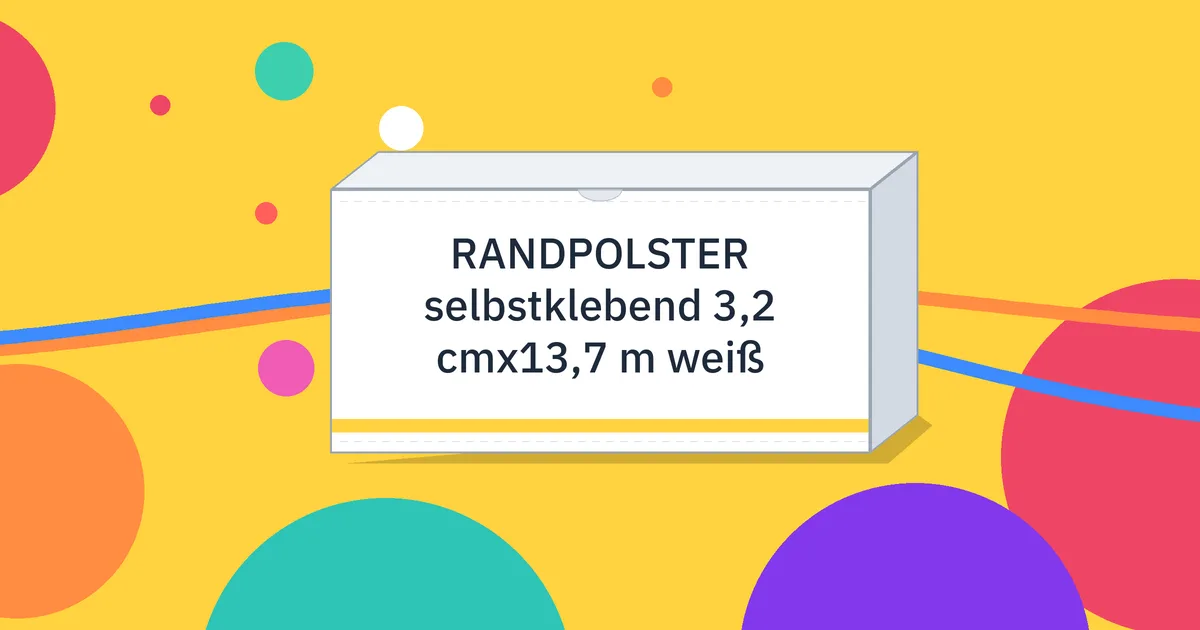 Symbolbild: Packung mit der Aufschrift RANDPOLSTER selbstklebend 3,2 cmx13,7 m weiß (PZN 02176631) – Verfügbarkeit und Bezug in Apotheken in Frankfurt am Main