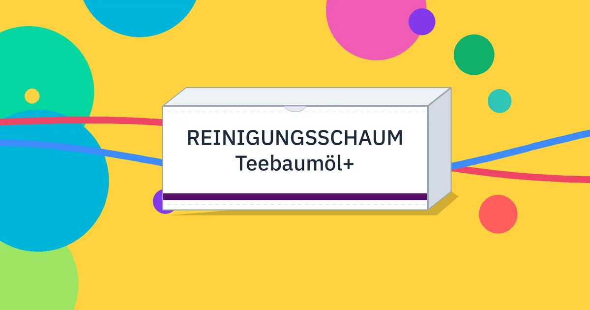 Symbolbild: Packung mit der Aufschrift REINIGUNGSSCHAUM Teebaumöl+ (PZN 17429150) – Verfügbarkeit und Bezug in Apotheken in Frankfurt am Main