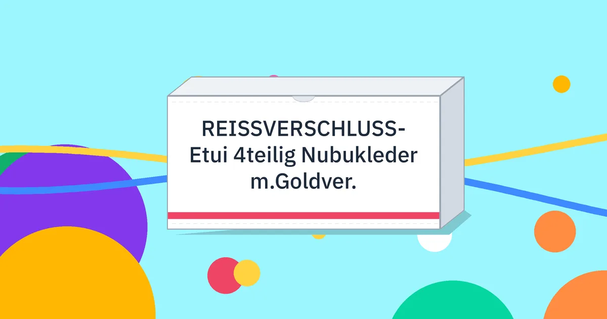 Symbolbild: Packung mit der Aufschrift REISSVERSCHLUSS-Etui 4teilig Nubukleder m.Goldver. (PZN 18432846) – Verfügbarkeit und Bezug in Apotheken in Frankfurt am Main