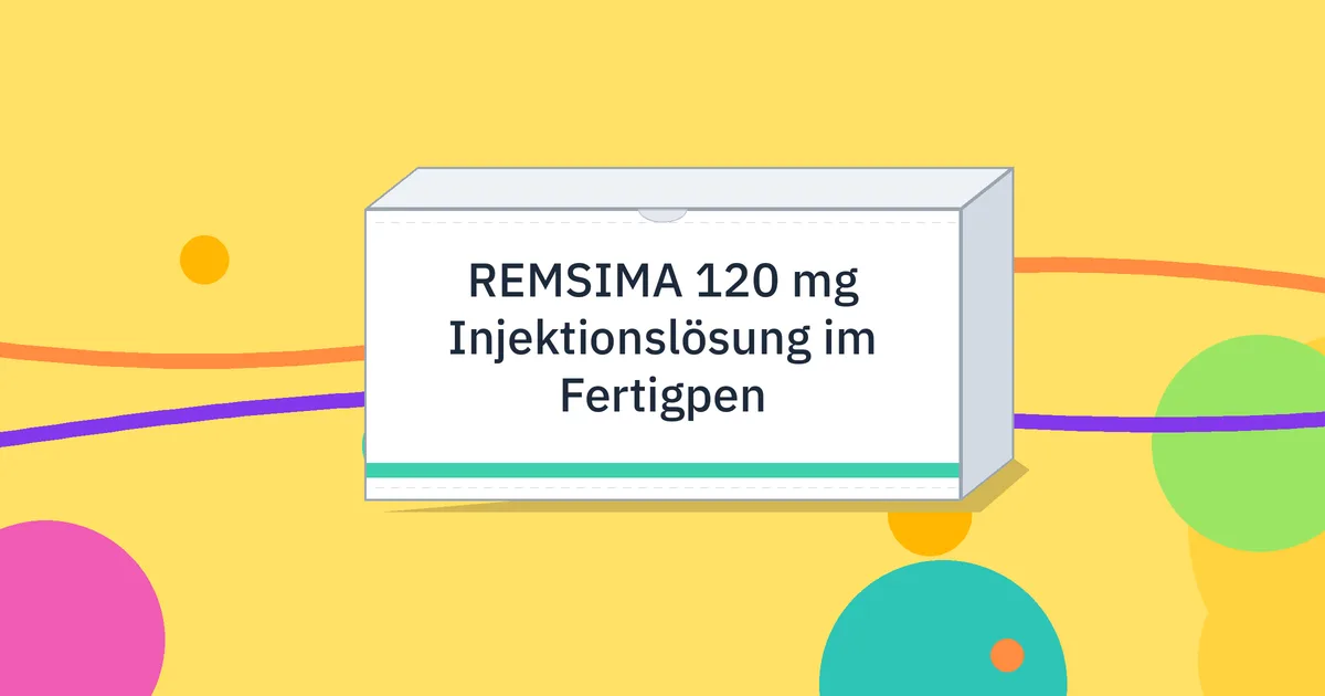 Symbolbild: Packung mit der Aufschrift REMSIMA 120 mg Injektionslösung im Fertigpen (PZN 18677186) – Verfügbarkeit und Bezug in Apotheken in Frankfurt am Main