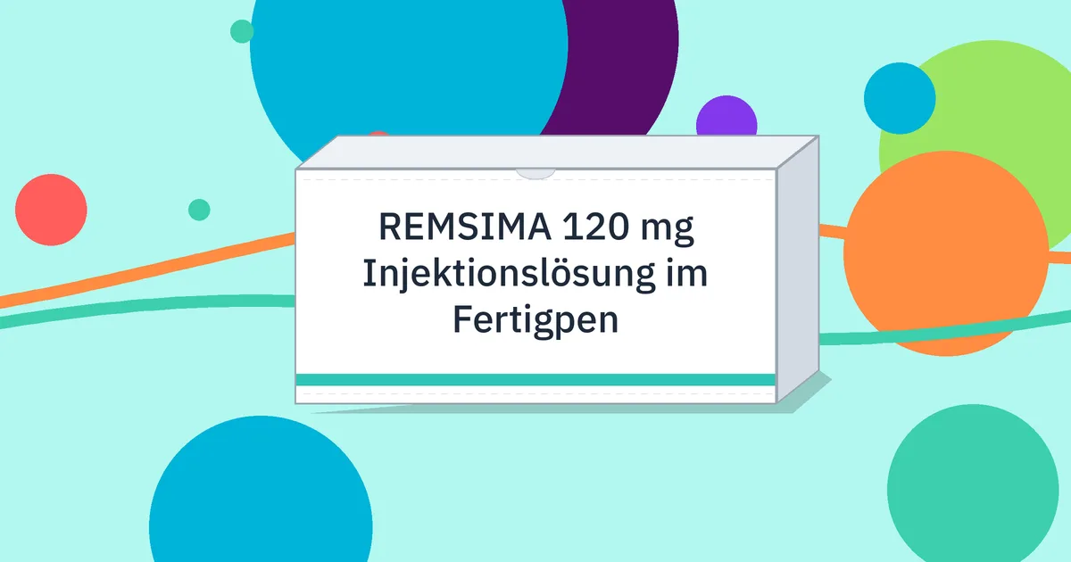 Symbolbild: Packung mit der Aufschrift REMSIMA 120 mg Injektionslösung im Fertigpen (PZN 18734872) – Verfügbarkeit und Bezug in Apotheken in Frankfurt am Main