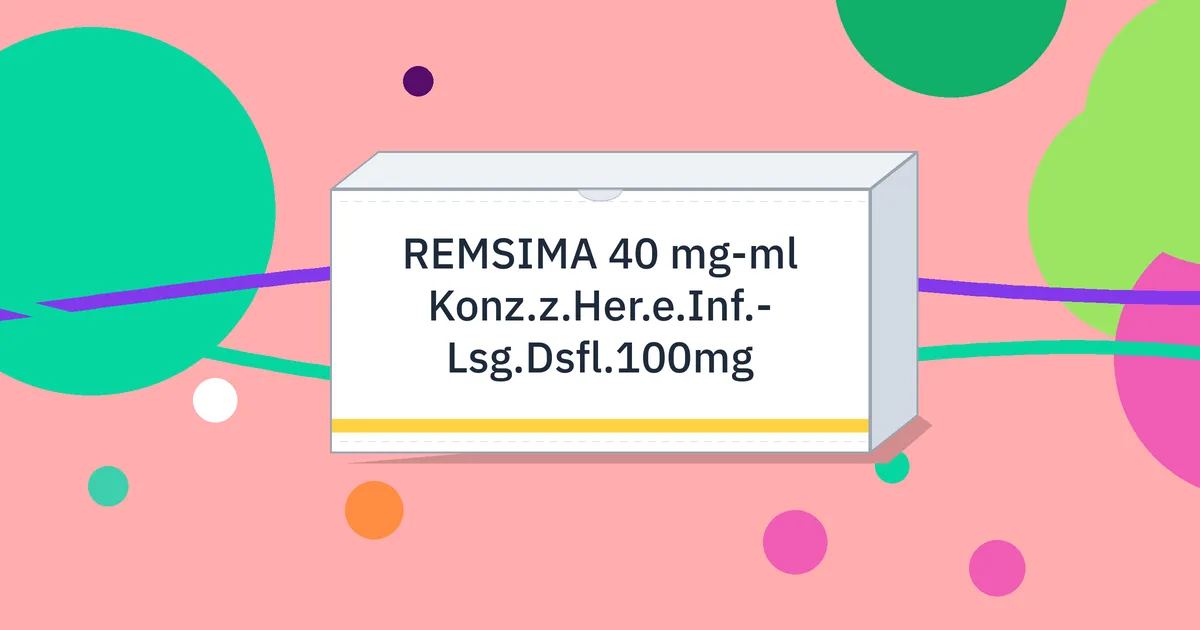 Symbolbild: Packung mit der Aufschrift REMSIMA 40 mg-ml Konz.z.Her.e.Inf.-Lsg.Dsfl.100mg (PZN 20509734) – Verfügbarkeit und Bezug in Apotheken in Frankfurt am Main