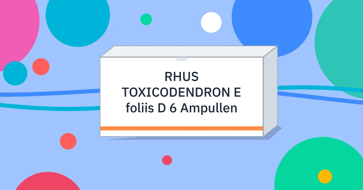 Symbolbild: Packung mit der Aufschrift RHUS TOXICODENDRON E foliis D 6 Ampullen (PZN 02832696) – Verfügbarkeit und Bezug in Apotheken in Frankfurt am Main