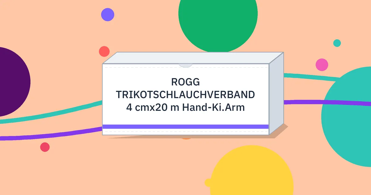 Symbolbild: Packung mit der Aufschrift ROGG TRIKOTSCHLAUCHVERBAND 4 cmx20 m Hand-Ki.Arm (PZN 04976241) – Verfügbarkeit und Bezug in Apotheken in Frankfurt am Main