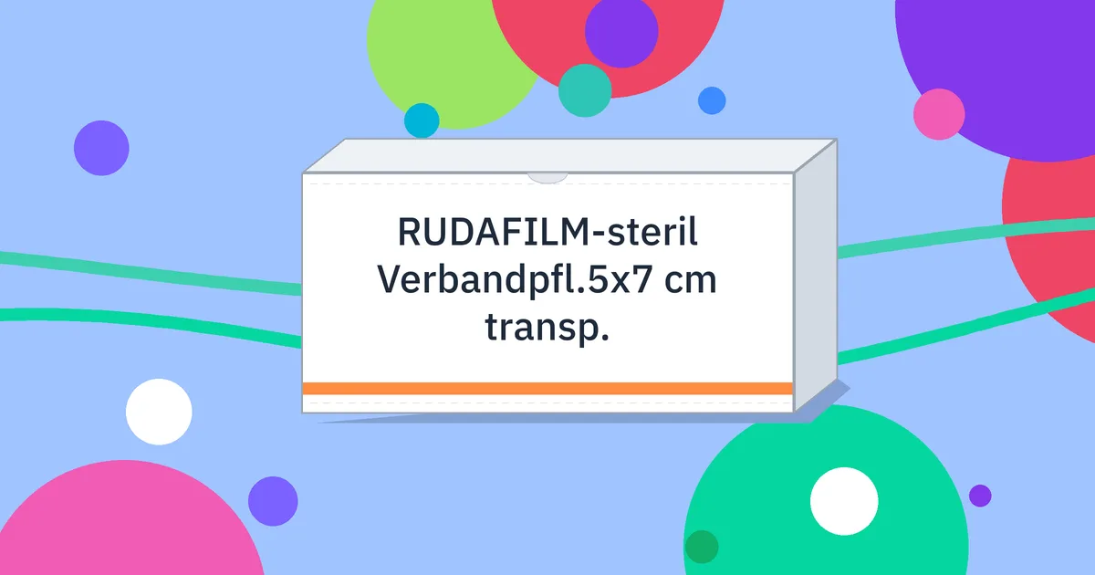 Symbolbild: Packung mit der Aufschrift RUDAFILM-steril Verbandpfl.5x7 cm transp. (PZN 07742414) – Verfügbarkeit und Bezug in Apotheken in Frankfurt am Main