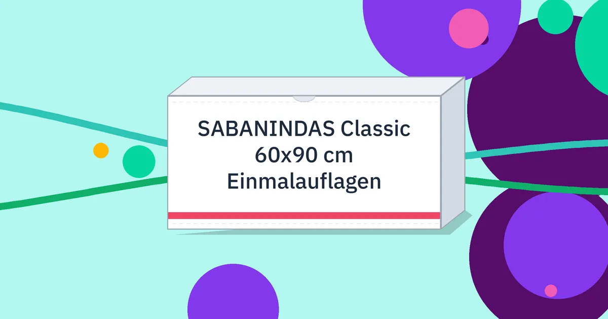 Symbolbild: Packung mit der Aufschrift SABANINDAS Classic 60x90 cm Einmalauflagen (PZN 18813011) – Verfügbarkeit und Bezug in Apotheken in Frankfurt am Main