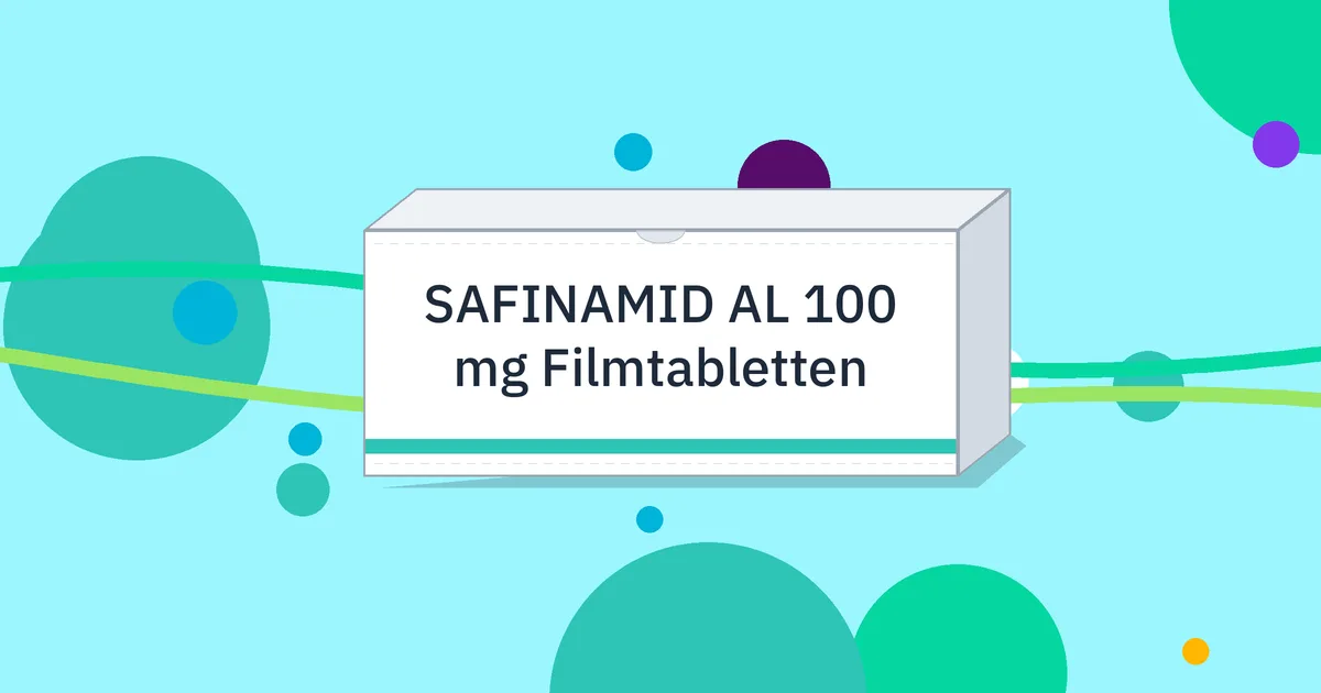 Symbolbild: Packung mit der Aufschrift SAFINAMID AL 100 mg Filmtabletten (PZN 19770083) – Verfügbarkeit und Bezug in Apotheken in Frankfurt am Main