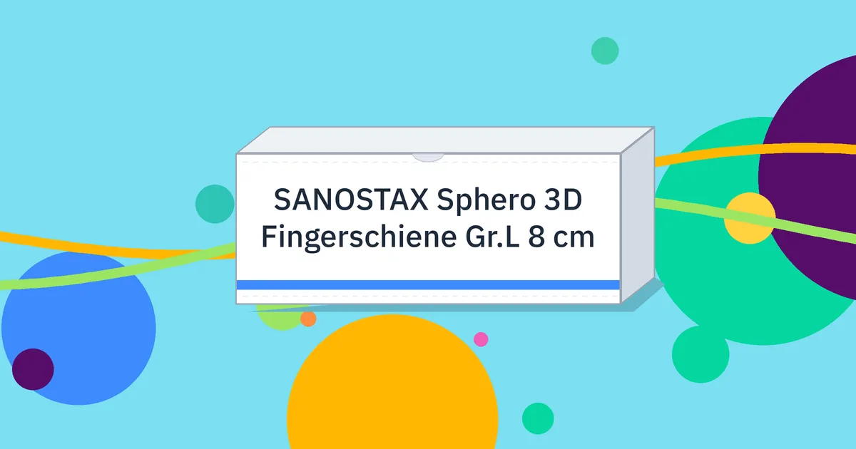 Symbolbild: Packung mit der Aufschrift SANOSTAX Sphero 3D Fingerschiene Gr.L 8 cm (PZN 17416590) – Verfügbarkeit und Bezug in Apotheken in Frankfurt am Main