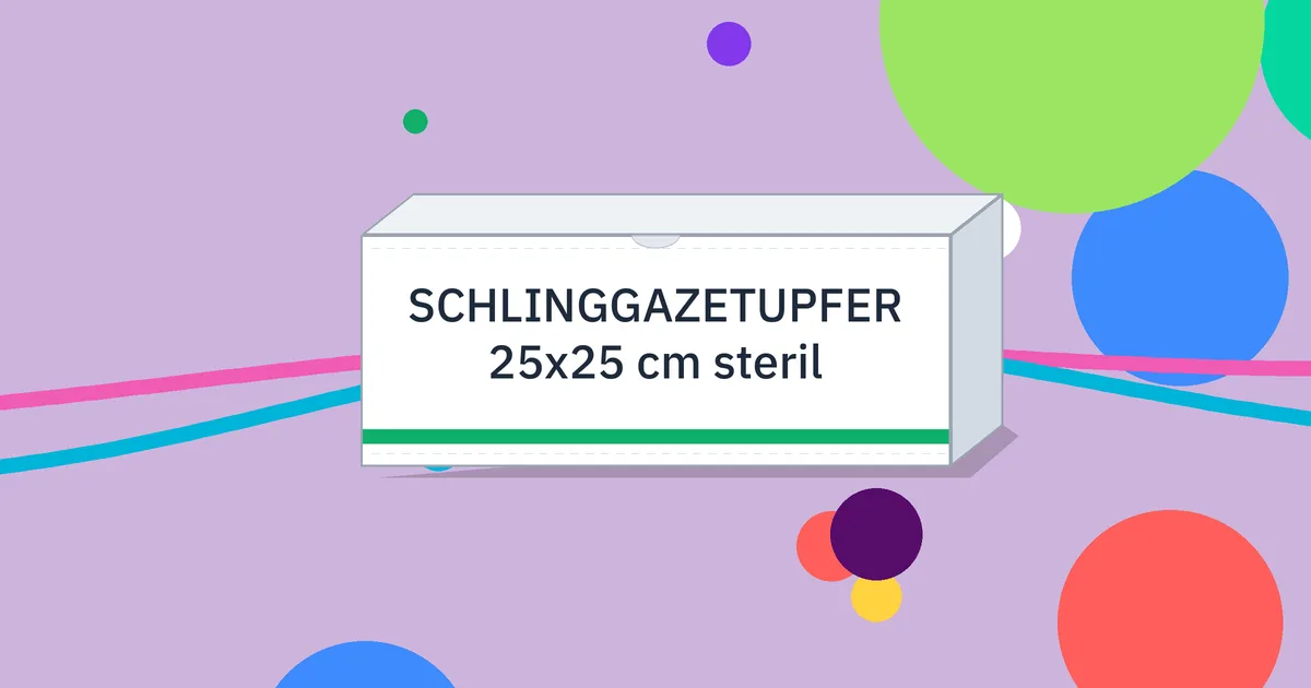 Symbolbild: Packung mit der Aufschrift SCHLINGGAZETUPFER 25x25 cm steril (PZN 11859961) – Verfügbarkeit und Bezug in Apotheken in Frankfurt am Main