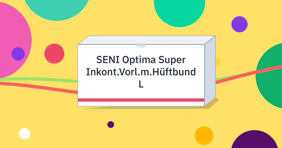 Symbolbild: Packung mit der Aufschrift SENI Optima Super Inkont.Vorl.m.Hüftbund L (PZN 18012564) – Verfügbarkeit und Bezug in Apotheken in Frankfurt am Main