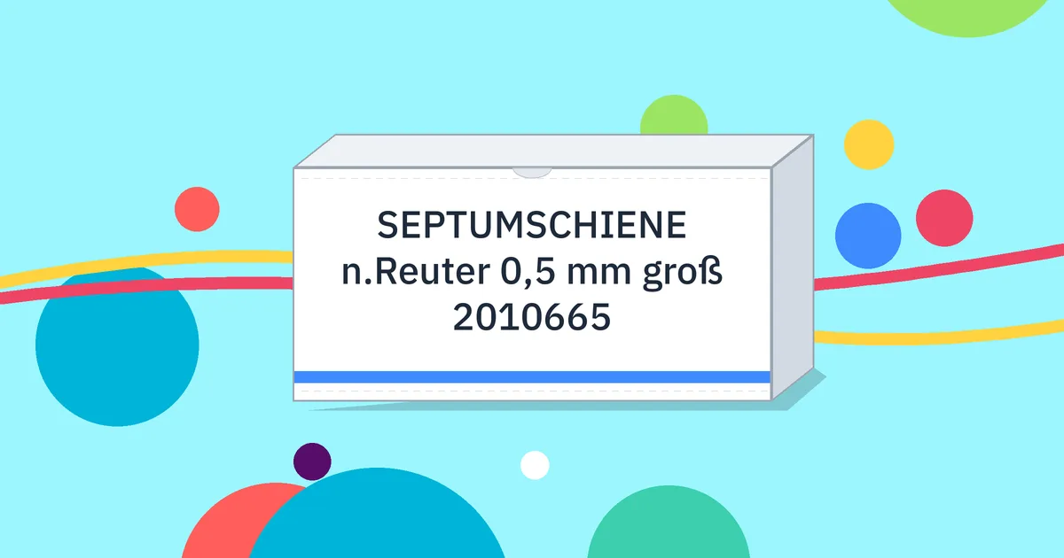 Symbolbild: Packung mit der Aufschrift SEPTUMSCHIENE n.Reuter 0,5 mm groß 2010665 (PZN 00185330) – Verfügbarkeit und Bezug in Apotheken in Frankfurt am Main