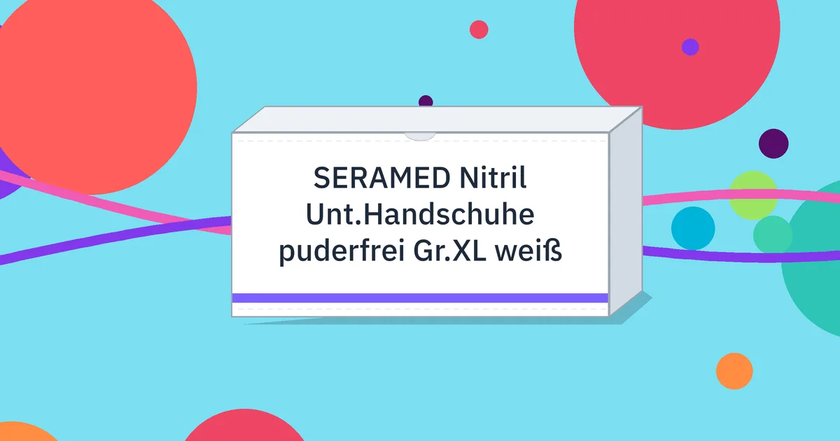 Symbolbild: Packung mit der Aufschrift SERAMED Nitril Unt.Handschuhe puderfrei Gr.XL weiß (PZN 18061261) – Verfügbarkeit und Bezug in Apotheken in Frankfurt am Main