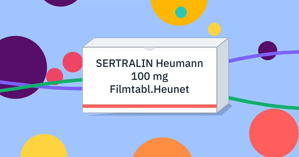 Symbolbild: Packung mit der Aufschrift SERTRALIN Heumann 100 mg Filmtabl.Heunet (PZN 05890464) – Verfügbarkeit und Bezug in Apotheken in Frankfurt am Main