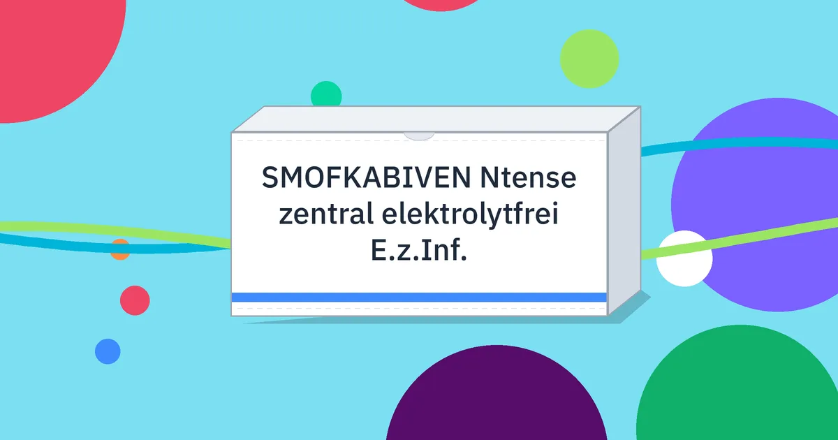 Symbolbild: Packung mit der Aufschrift SMOFKABIVEN Ntense zentral elektrolytfrei E.z.Inf. (PZN 17574739) – Verfügbarkeit und Bezug in Apotheken in Frankfurt am Main
