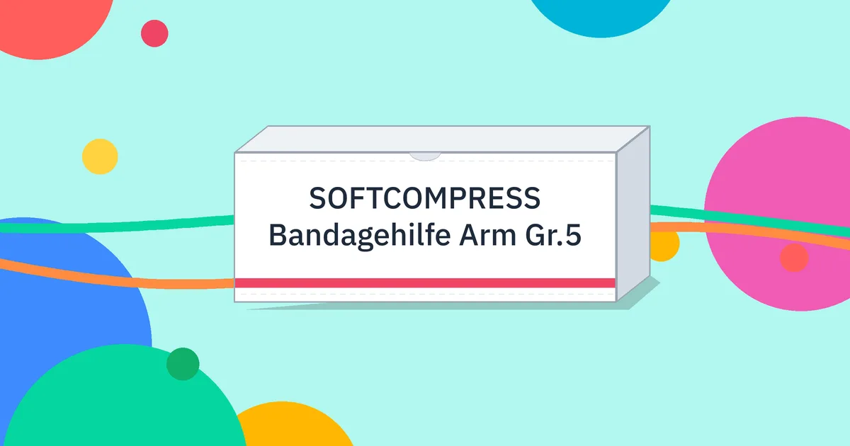 Symbolbild: Packung mit der Aufschrift SOFTCOMPRESS Bandagehilfe Arm Gr.5 (PZN 13505807) – Verfügbarkeit und Bezug in Apotheken in Frankfurt am Main