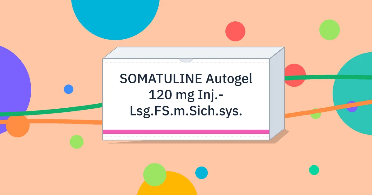 Symbolbild: Packung mit der Aufschrift SOMATULINE Autogel 120 mg Inj.-Lsg.FS.m.Sich.sys. (PZN 09392071) – Verfügbarkeit und Bezug in Apotheken in Frankfurt am Main