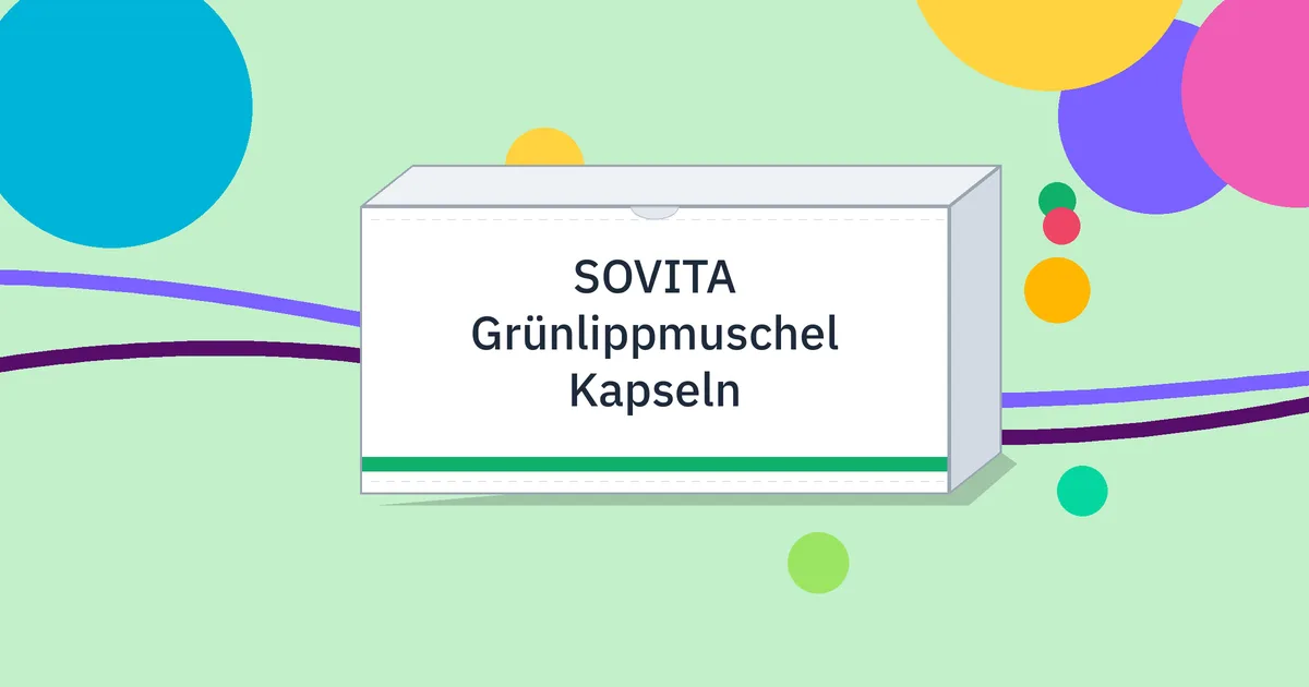 Symbolbild: Packung mit der Aufschrift SOVITA Grünlippmuschel Kapseln (PZN 11590341) – Verfügbarkeit und Bezug in Apotheken in Frankfurt am Main