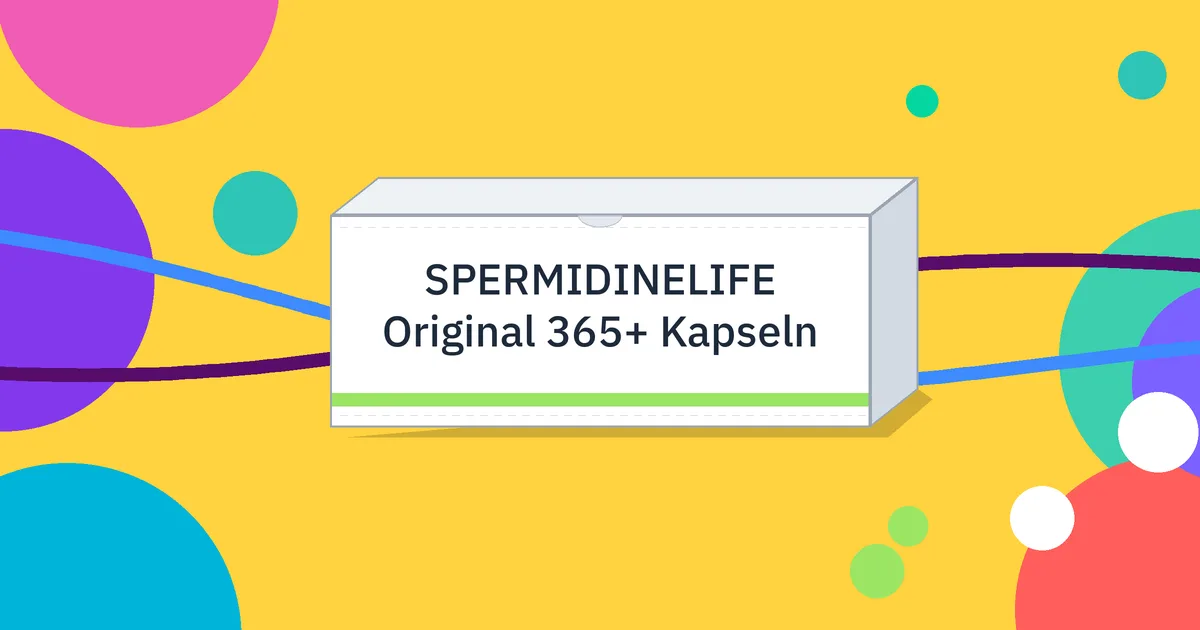 Symbolbild: Packung mit der Aufschrift SPERMIDINELIFE Original 365+ Kapseln (PZN 17467498) – Verfügbarkeit und Bezug in Apotheken in Frankfurt am Main