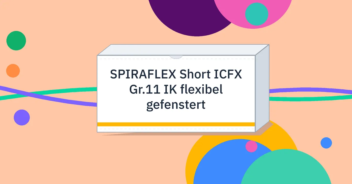 Symbolbild: Packung mit der Aufschrift SPIRAFLEX Short ICFX Gr.11 IK flexibel gefenstert (PZN 14285319) – Verfügbarkeit und Bezug in Apotheken in Frankfurt am Main
