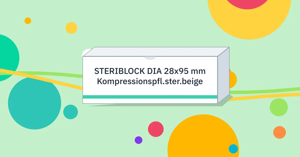 Symbolbild: Packung mit der Aufschrift STERIBLOCK DIA 28x95 mm Kompressionspfl.ster.beige (PZN 09628125) – Verfügbarkeit und Bezug in Apotheken in Frankfurt am Main