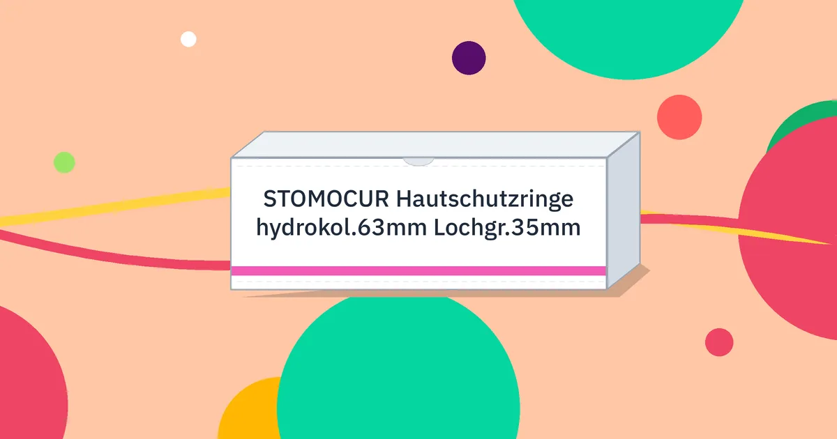 Symbolbild: Packung mit der Aufschrift STOMOCUR Hautschutzringe hydrokol.63mm Lochgr.35mm (PZN 15865473) – Verfügbarkeit und Bezug in Apotheken in Frankfurt am Main