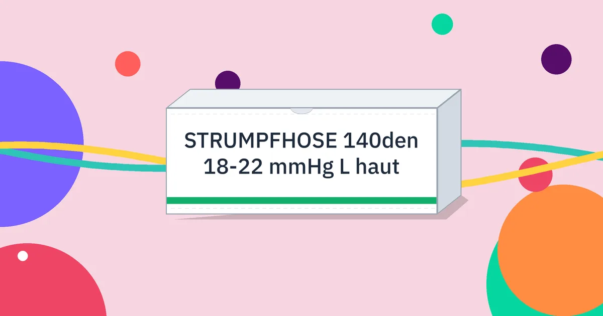 Symbolbild: Packung mit der Aufschrift STRUMPFHOSE 140den 18-22 mmHg L haut (PZN 19072752) – Verfügbarkeit und Bezug in Apotheken in Frankfurt am Main