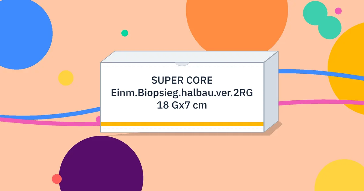 Symbolbild: Packung mit der Aufschrift SUPER CORE Einm.Biopsieg.halbau.ver.2RG 18 Gx7 cm (PZN 07100199) – Verfügbarkeit und Bezug in Apotheken in Frankfurt am Main