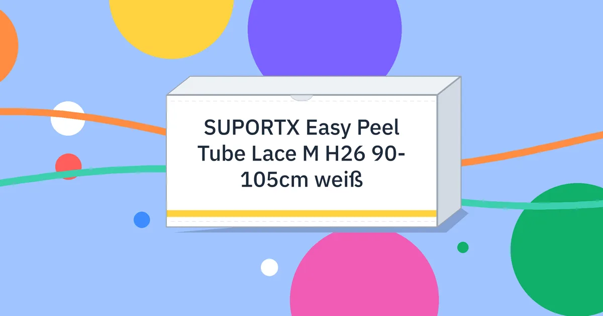 Symbolbild: Packung mit der Aufschrift SUPORTX Easy Peel Tube Lace M H26 90-105cm weiß (PZN 19163408) – Verfügbarkeit und Bezug in Apotheken in Frankfurt am Main
