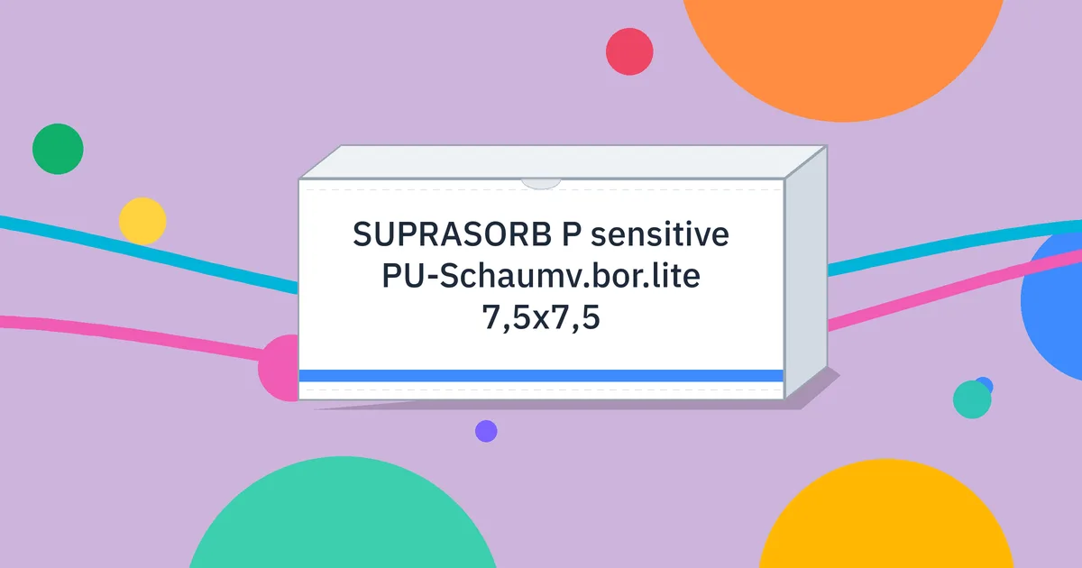 Symbolbild: Packung mit der Aufschrift SUPRASORB P sensitive PU-Schaumv.bor.lite 7,5x7,5 (PZN 16602563) – Verfügbarkeit und Bezug in Apotheken in Frankfurt am Main