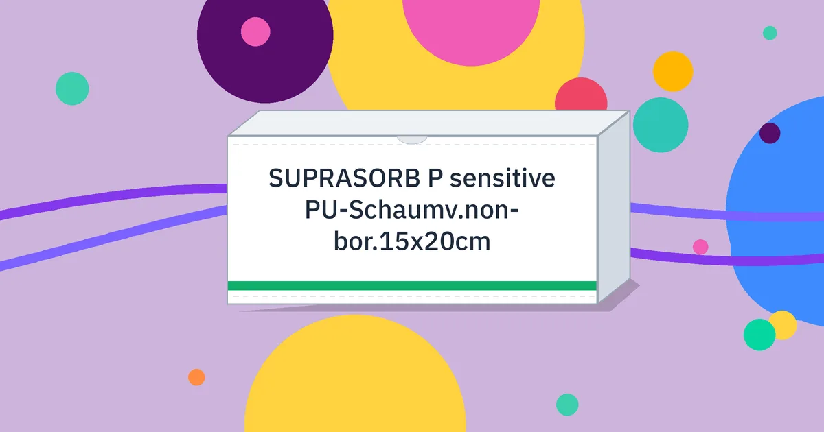 Symbolbild: Packung mit der Aufschrift SUPRASORB P sensitive PU-Schaumv.non-bor.15x20cm (PZN 17311566) – Verfügbarkeit und Bezug in Apotheken in Frankfurt am Main