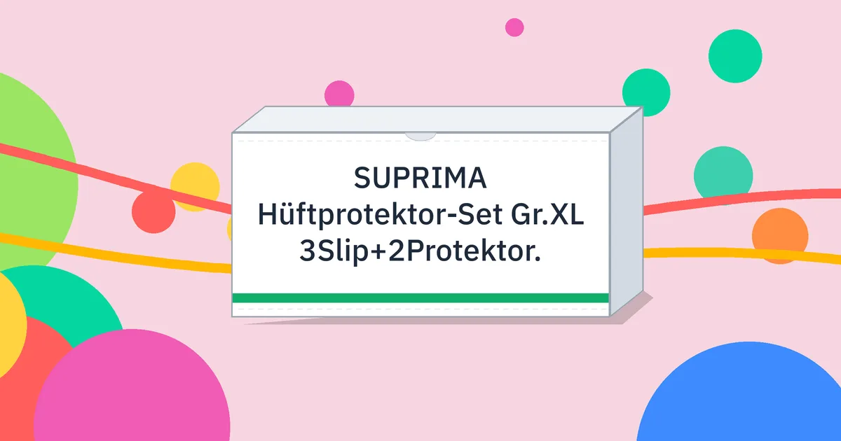 Symbolbild: Packung mit der Aufschrift SUPRIMA Hüftprotektor-Set Gr.XL 3Slip+2Protektor. (PZN 09784279) – Verfügbarkeit und Bezug in Apotheken in Frankfurt am Main
